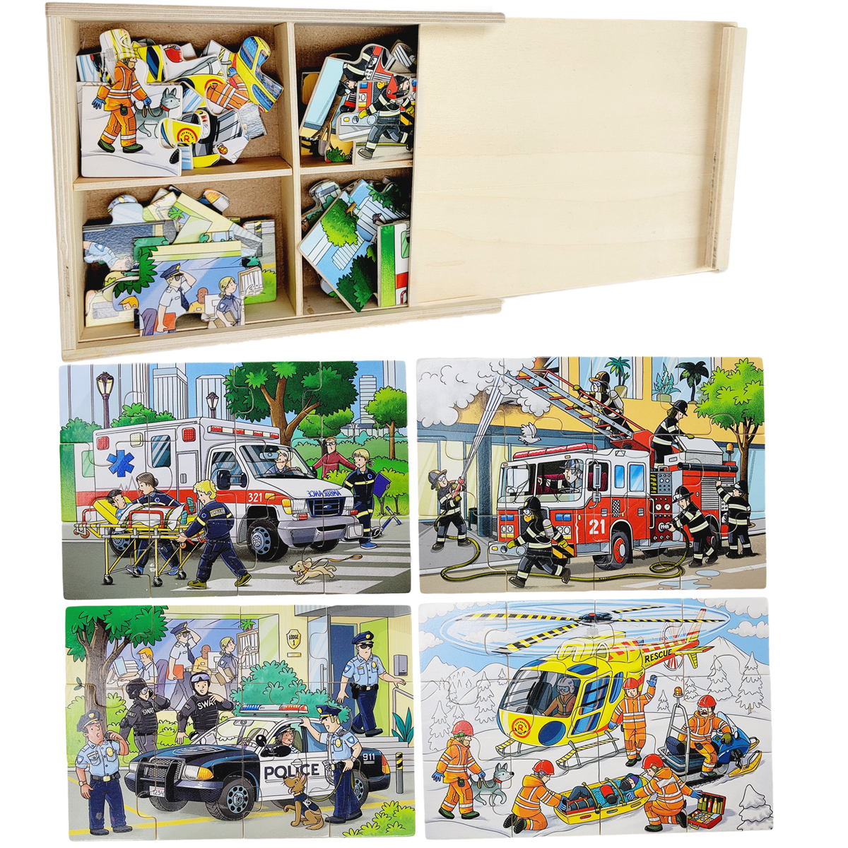 4-in-1 Emergency Vehicle Jigsaw Puzzles – ToyLi